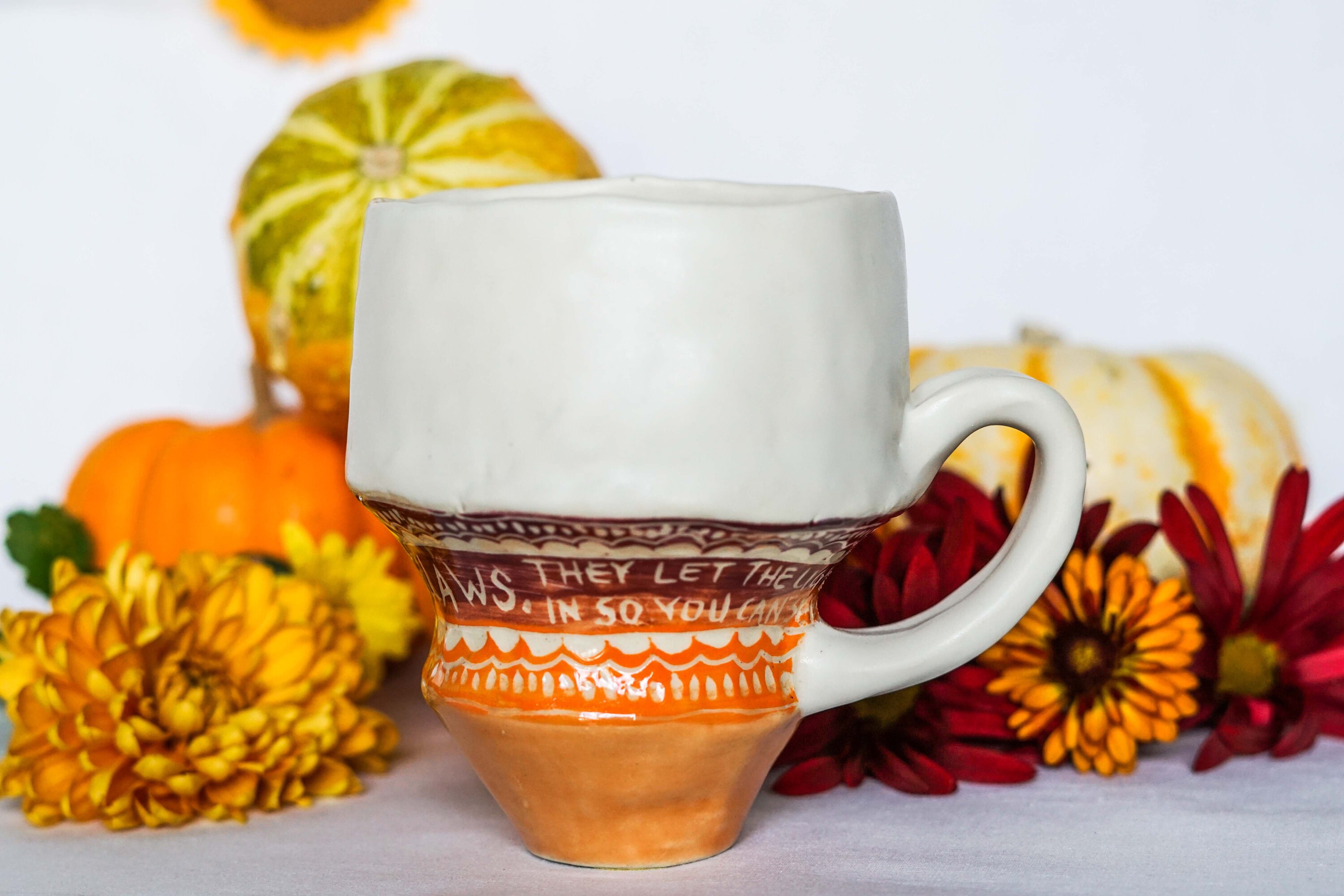 Ceramic Hand Pinched and Carved Fall Quote Mug | Etsy