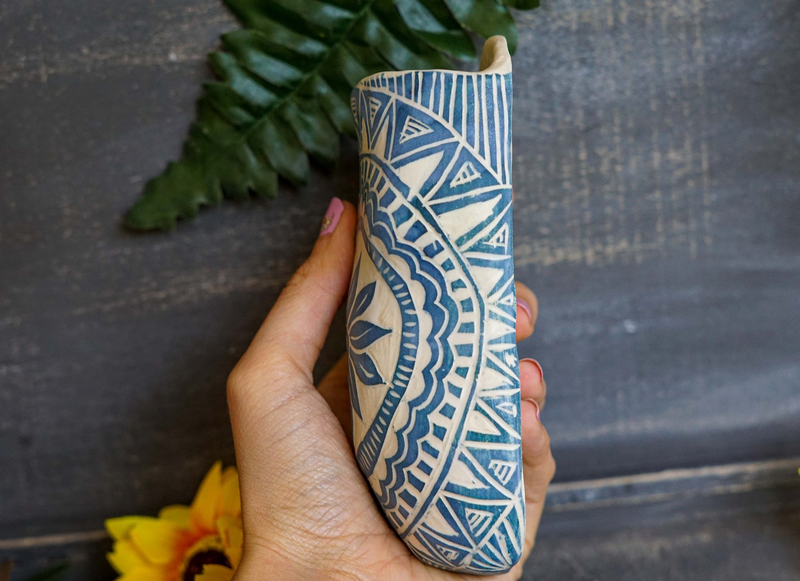 Ceramic Carved Sgraffito Blue and White Pottery Vase Wall - Etsy