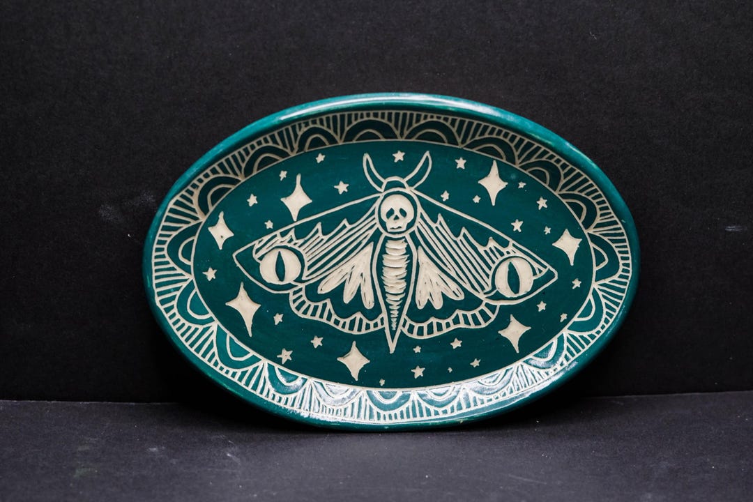 Ceramic Sgraffito Moth Celestial Small Dish Carved Plate Pottery Art - Etsy