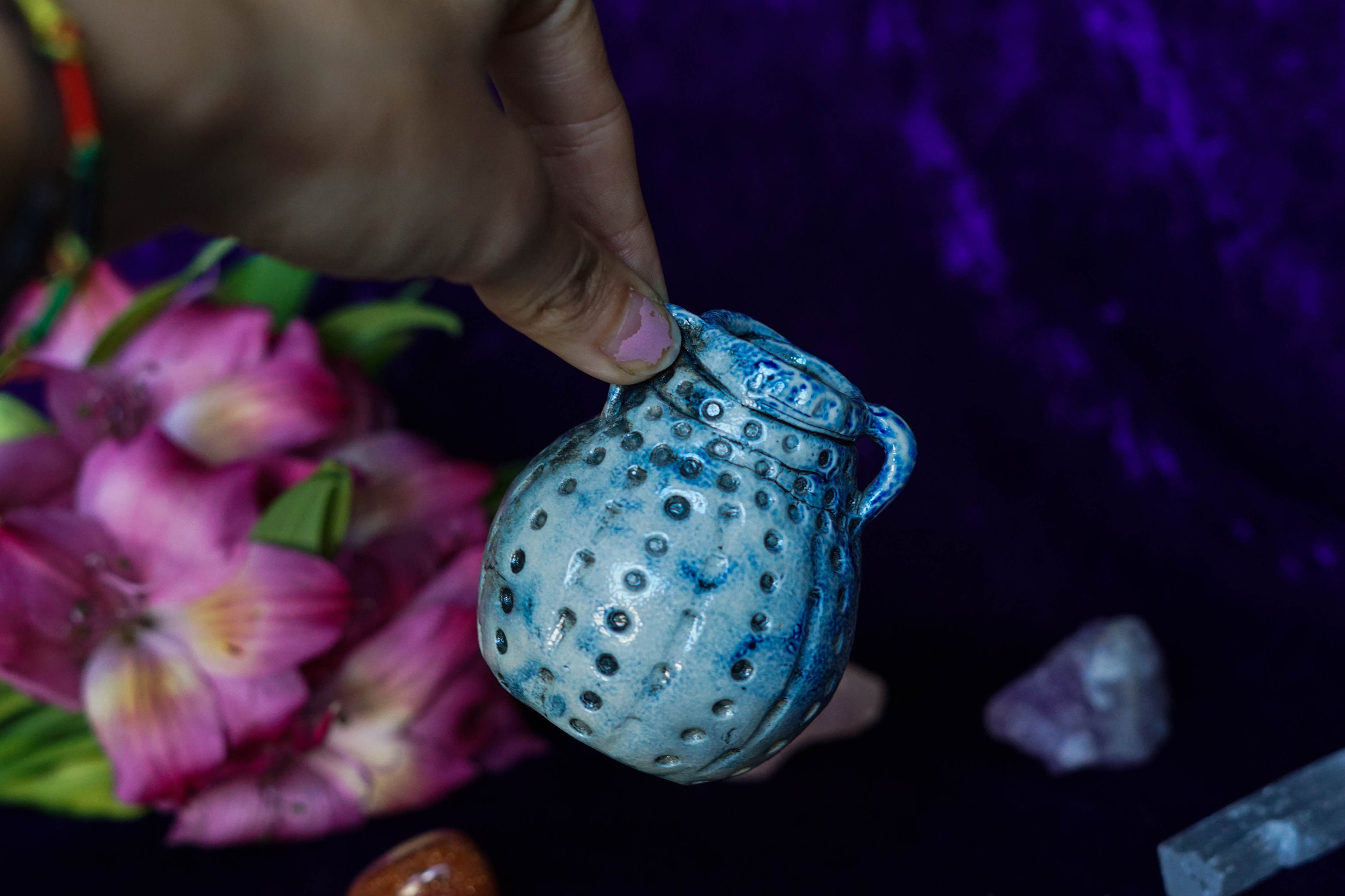 Ceramic Blue Mini Pot Soda Fired Tiny Pot | Etsy