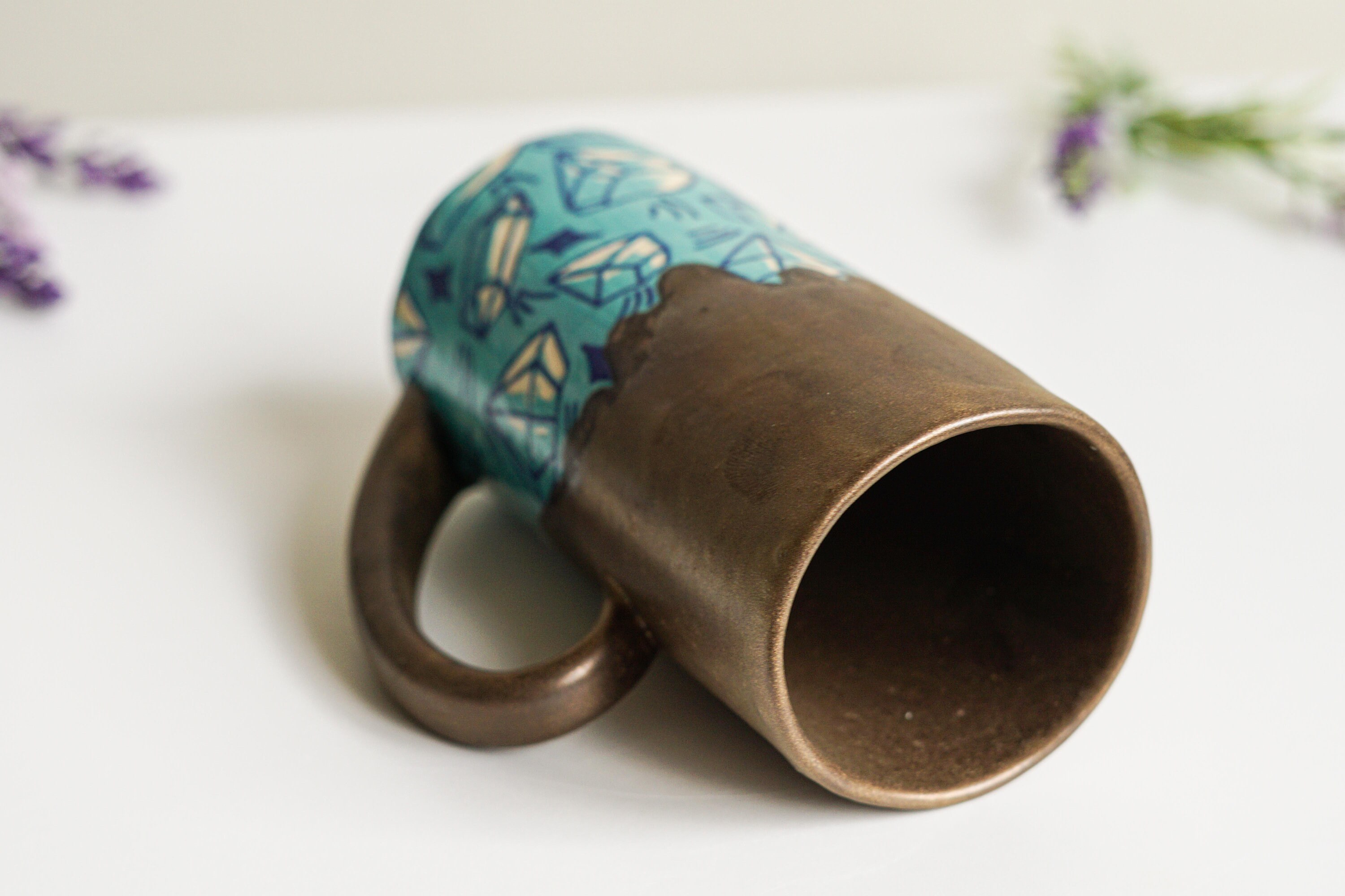 Ceramic Bronze Sgraffito Carved Gem Crystal Mug With Handle | Etsy