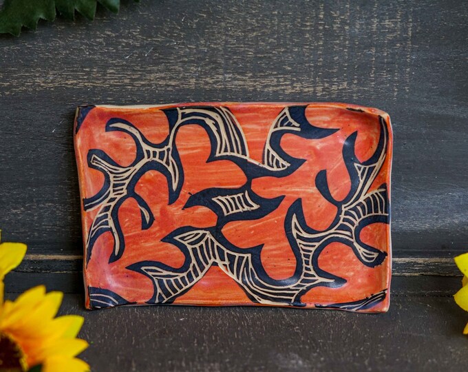 Ceramic Red and Black Nature Leaves Pattern Pottery Small - Etsy