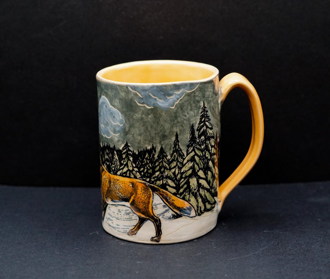 Fox Snowy Evergreen Trees Ceramic Orange Animal Winter Mug Design ...