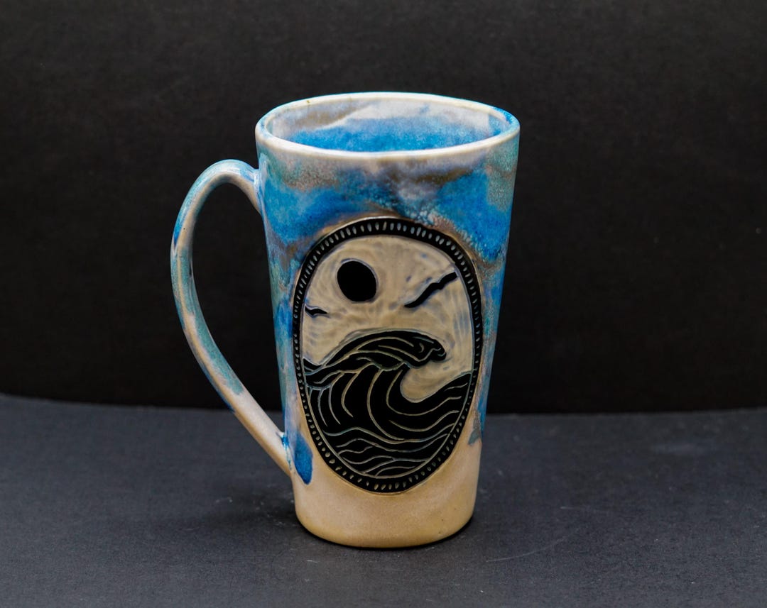 Ocean Poem Pottery Mug: Handmade Ceramic Mug With Drippy Blue Glaze - Etsy