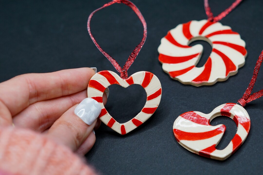 Handmade Candy Cane Christmas Tree Sgraffito Red White Heart - Etsy