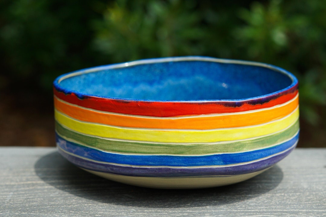 Ceramic Handmade Rainbow Sgraffito Carved Pottery Hand Built Slab Dish ...