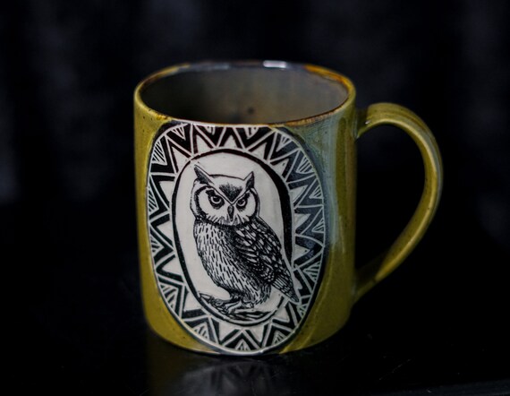 SECOND Ceramic Hawk and Owl Pottery Mug With Handle Handmade - Etsy