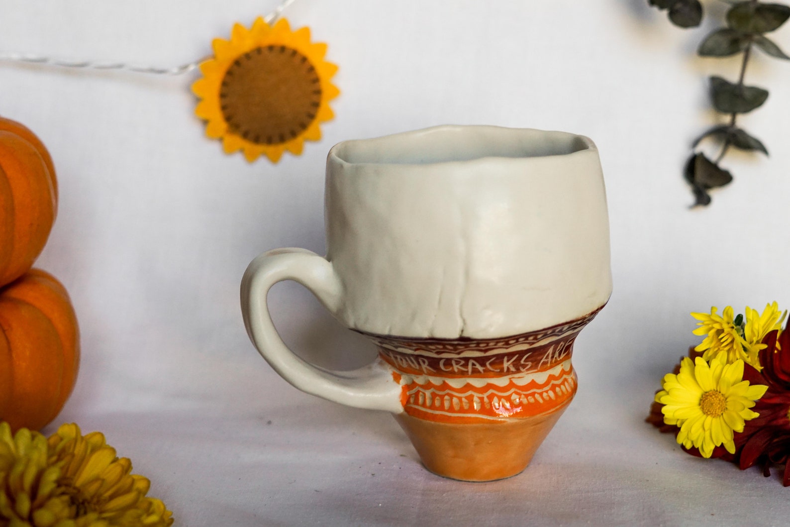 Ceramic Hand Pinched and Carved Fall Quote Mug | Etsy