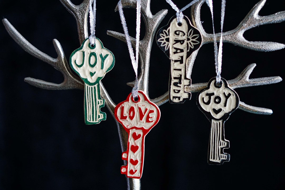Handmade Christmas Tree Sgraffito Key Gratitude Love Joy Ceramic ...