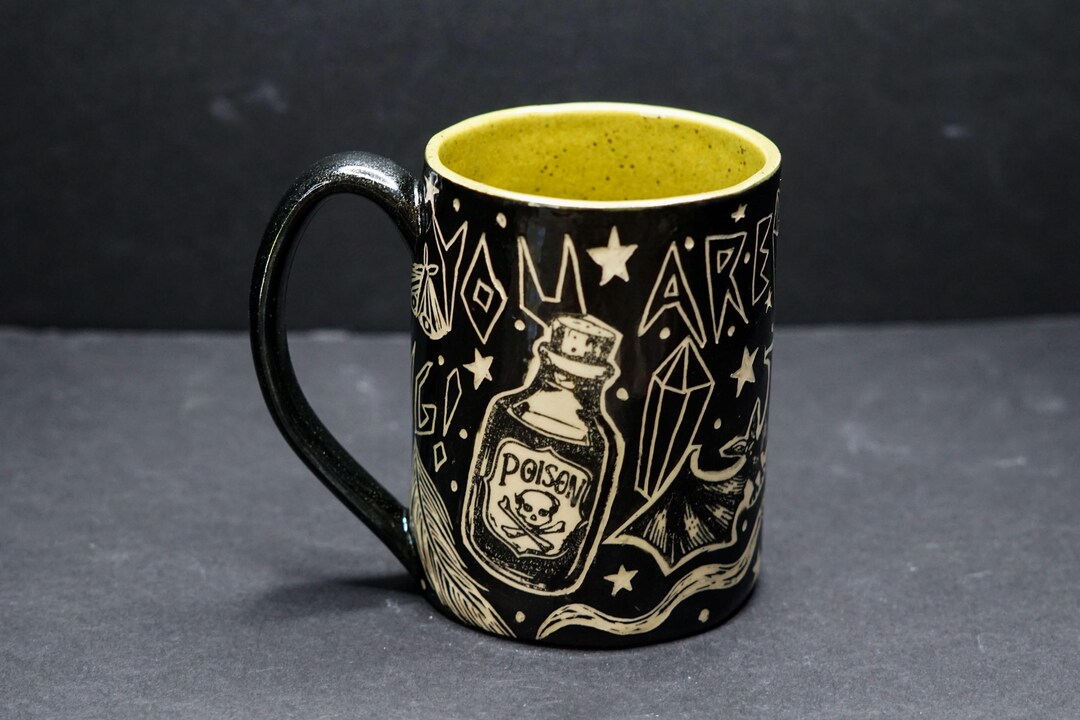 Ceramic Mug Handmade Bewitching Raven Halloween Sgraffito Witch Art ...