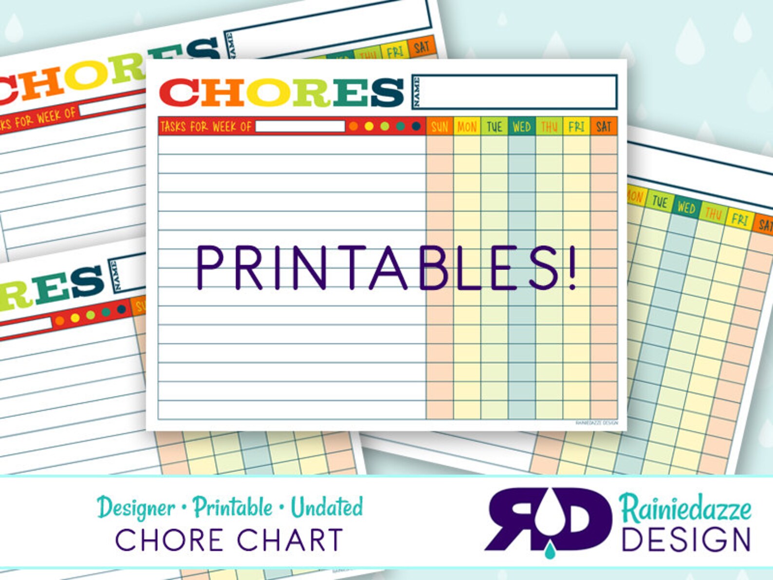 Weekly Chore Chart - Colorful, Printable PDF - Etsy