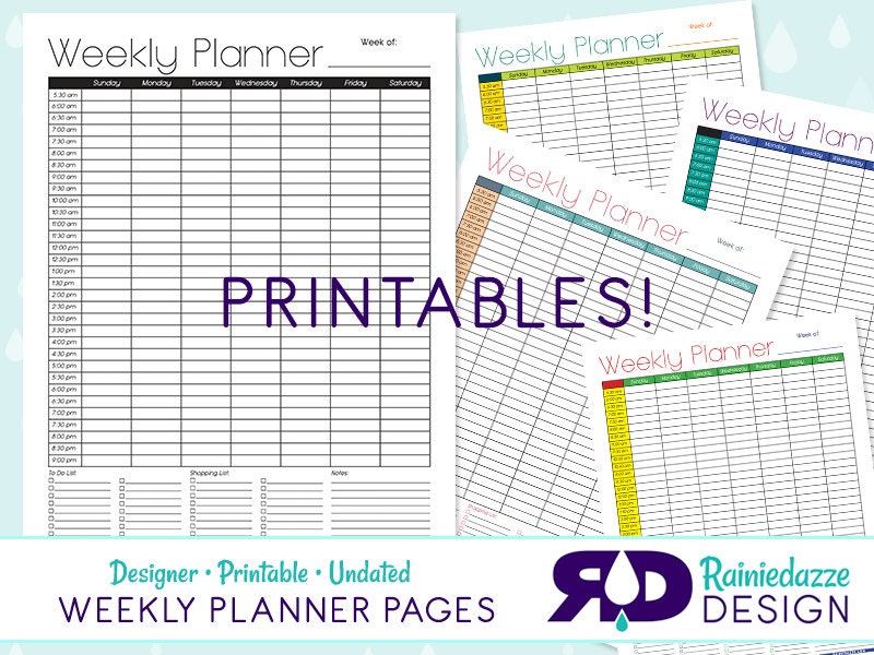 Weekly Planner - Teacher, Student, Parent, Professional - Single Page ...