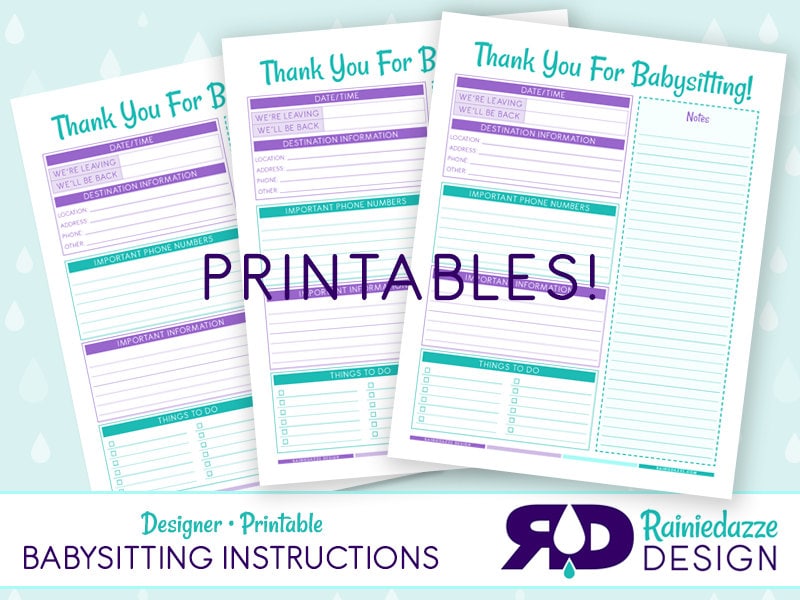 Babysitting Instructions - Printable PDF - Etsy