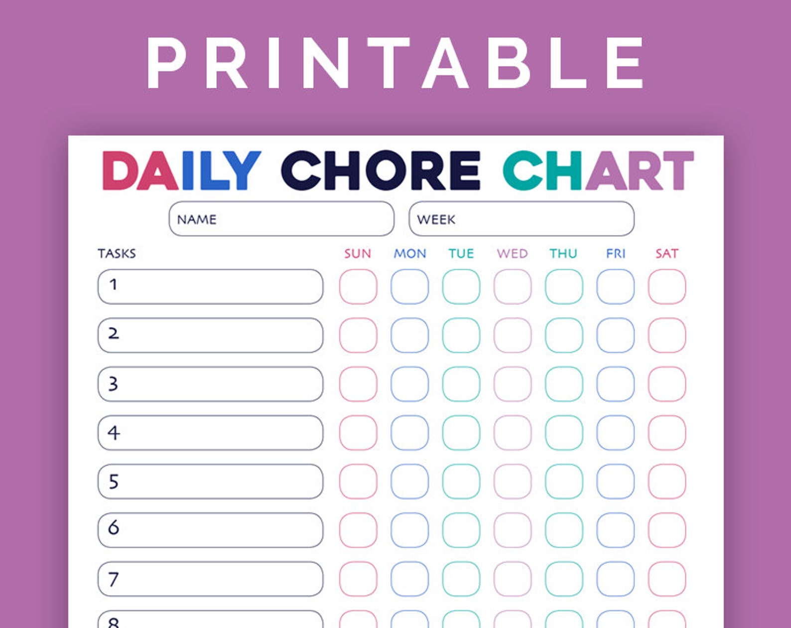Daily Chore Chart Printable PDF - Etsy