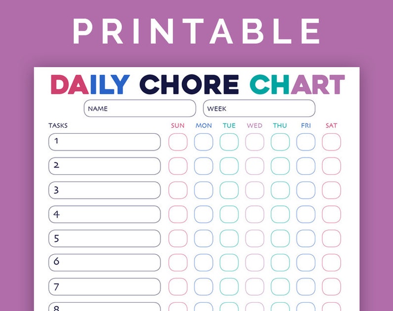 Daily Chore Chart Printable PDF - Etsy