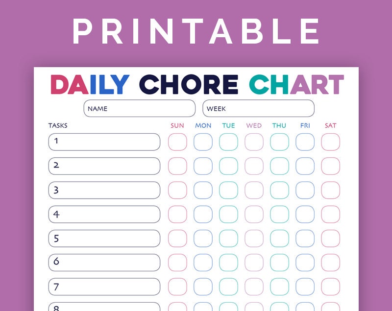 Daily Chore Chart - Printable PDF - Etsy