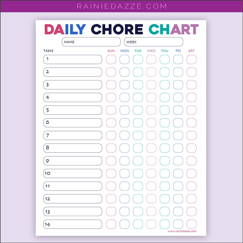 Daily Chore Chart - Printable PDF - Etsy