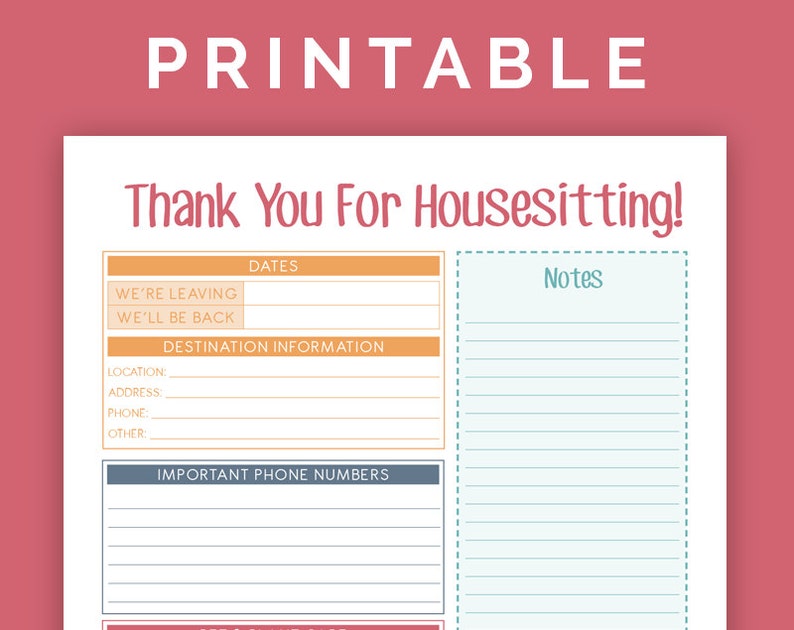 Housesitting Instructions - Printable PDF - Etsy