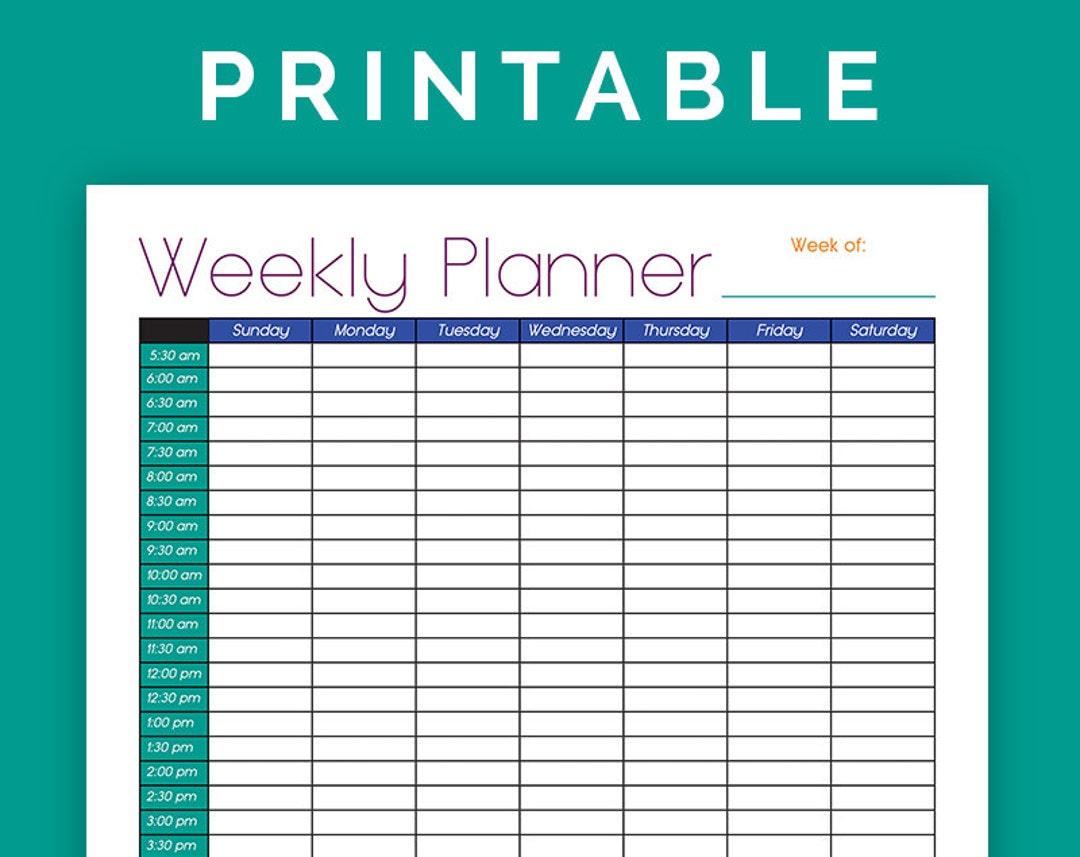Weekly Planner - Teacher, Student, Parent, Professional - Single Page ...