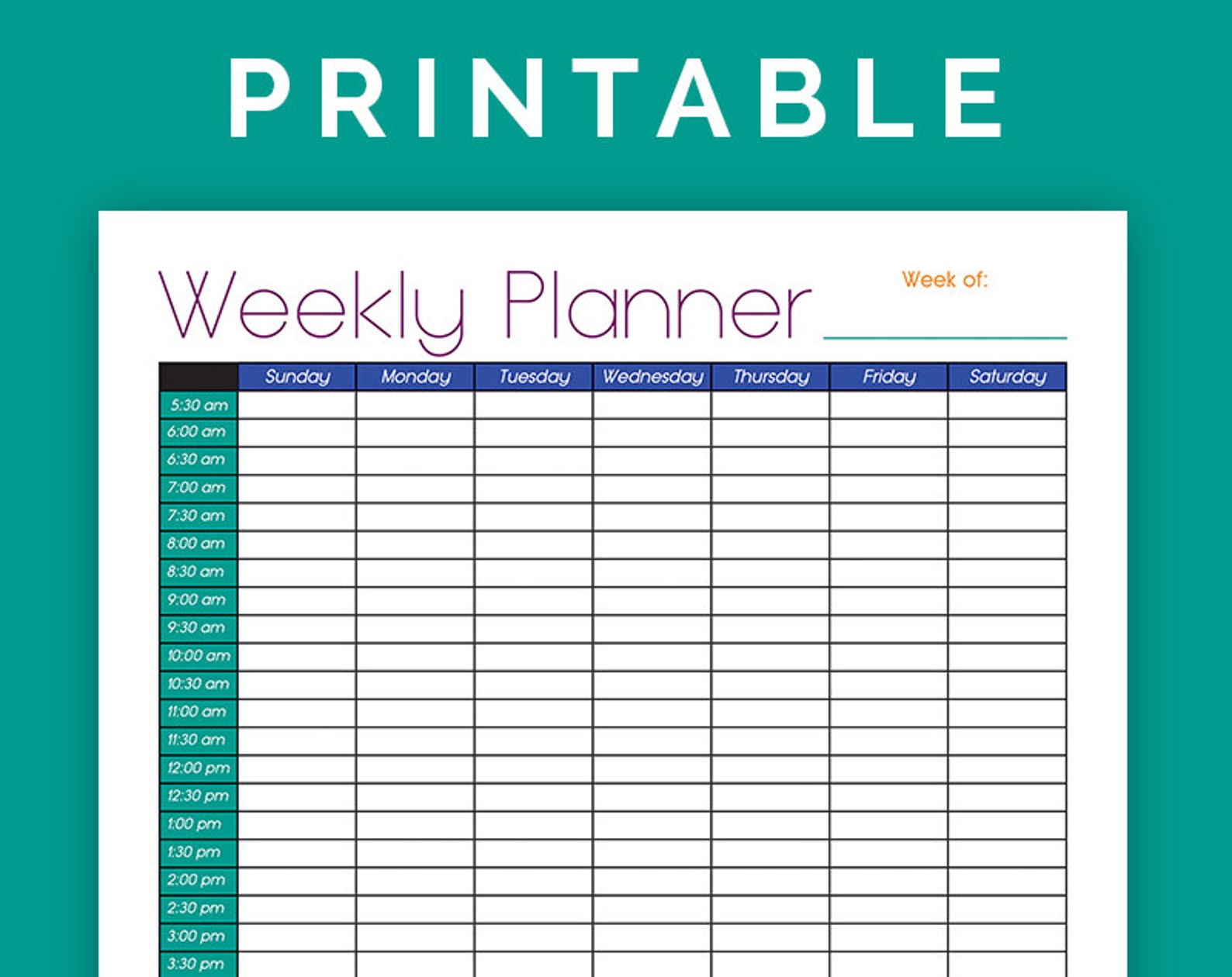 Weekly Planner - Teacher, Student, Parent, Professional - Single Page ...