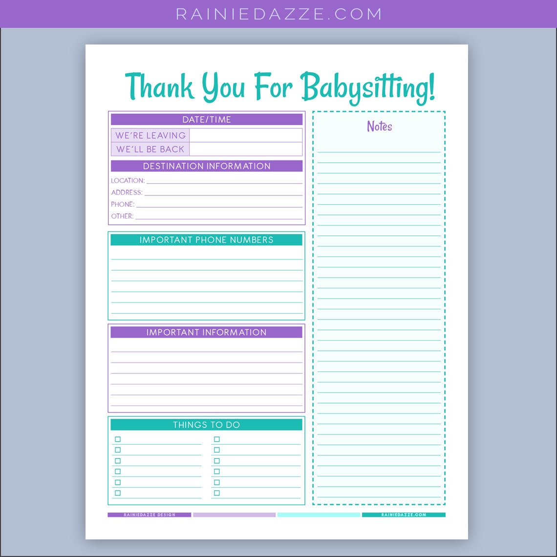 Babysitting Instructions - Printable PDF - Etsy