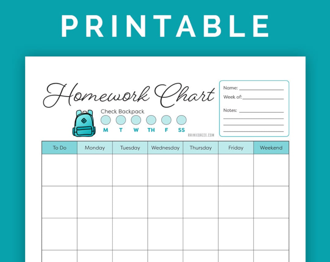 Homework Chart Printable PDF Portrait, Letter Size - Etsy