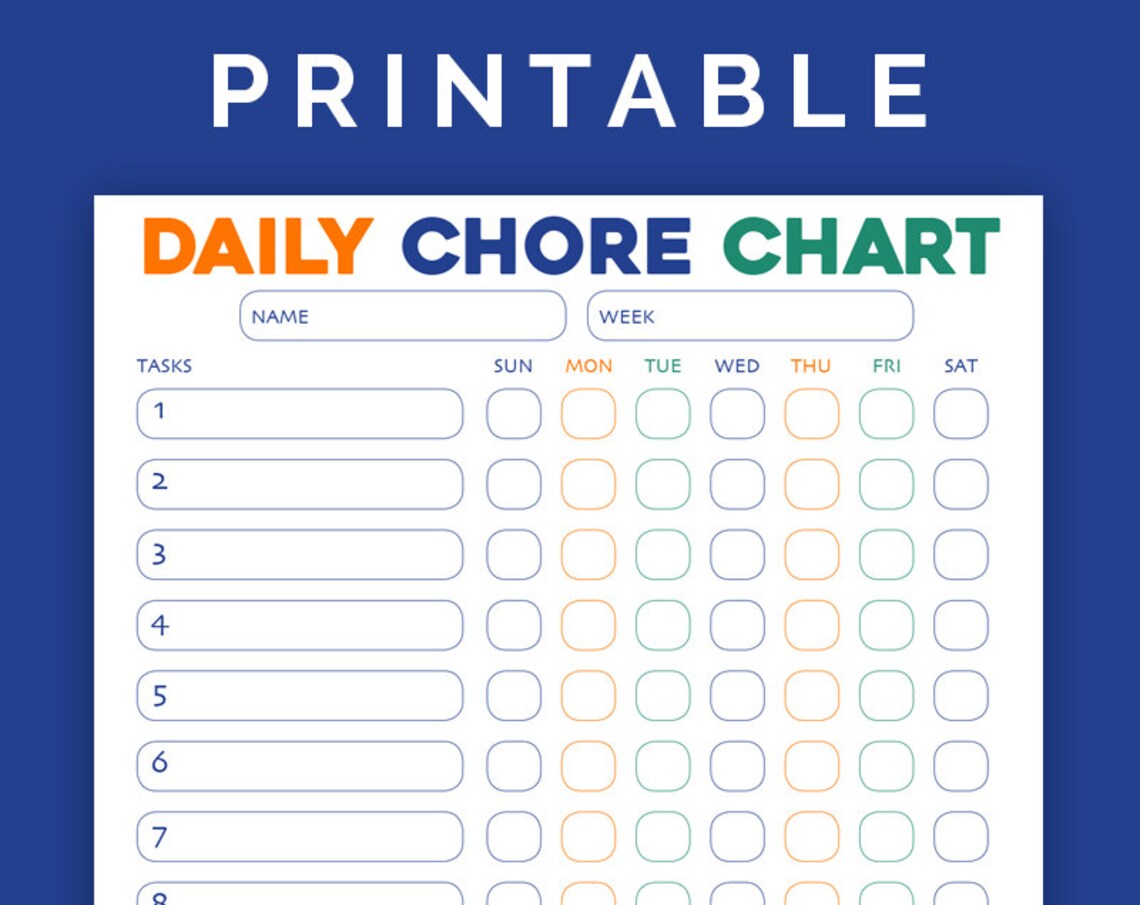 Daily Chore Chart - Printable PDF - Etsy