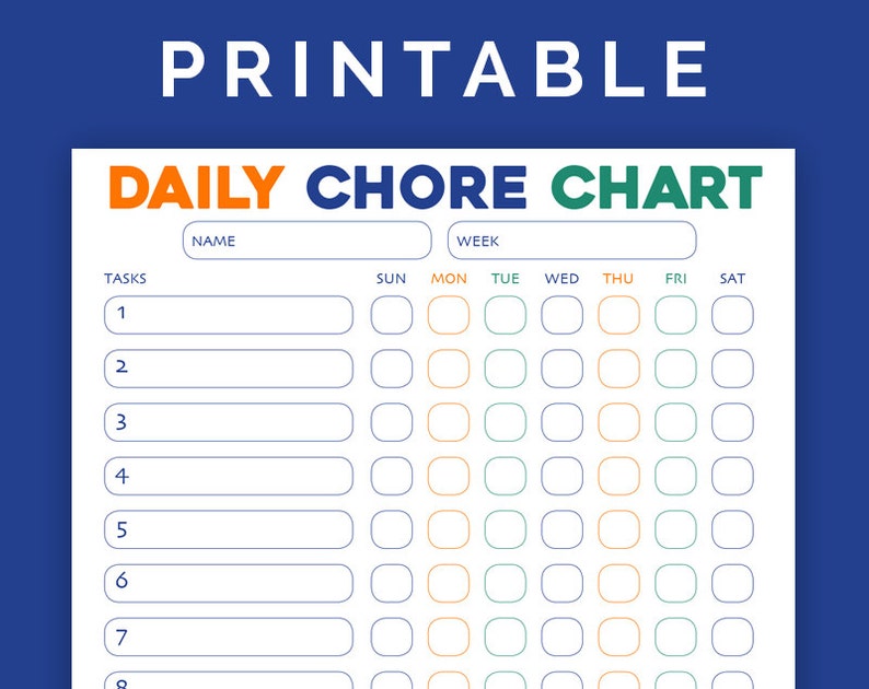 Daily Chore Chart Printable PDF Etsy