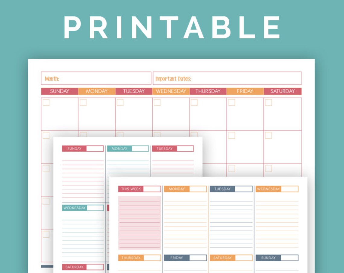 Monthly and Weekly Calendar Set - Etsy