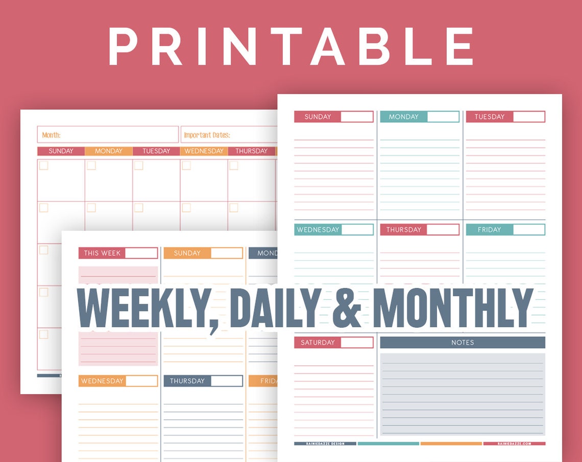 Monthly and Weekly Calendar Set - Etsy