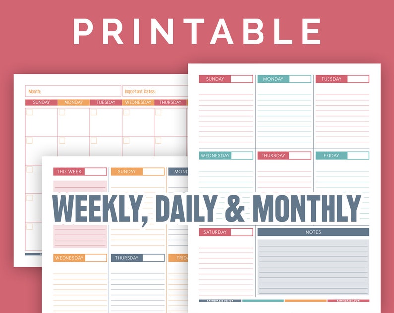 Monthly and Weekly Calendar Set - Etsy