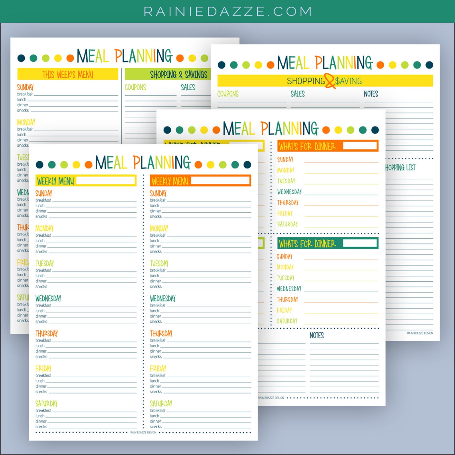 Meal Planning Kit - Printable PDF - 4 Pages - Etsy