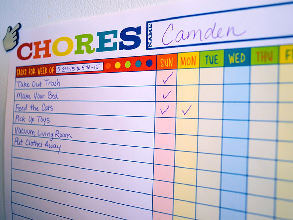 Weekly Chore Chart - Colorful, Printable PDF - Etsy