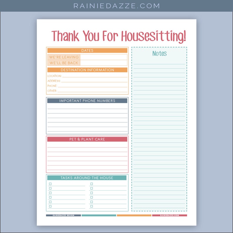 Housesitting Instructions - Printable PDF - Etsy