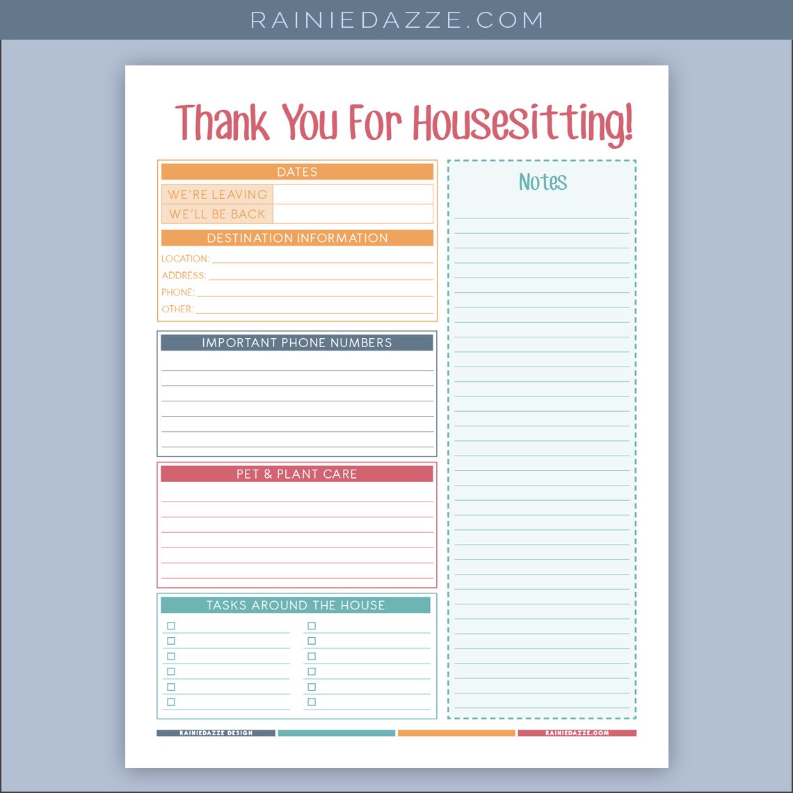 Housesitting Instructions - Printable PDF - Etsy