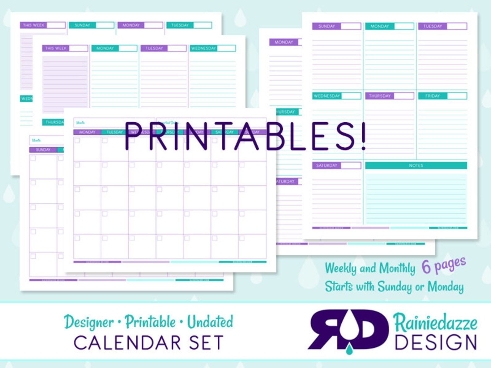 Monthly and Weekly Calendar Set - Etsy