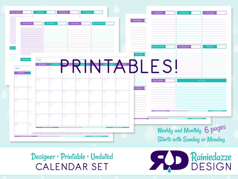 Monthly and Weekly Calendar Set - Etsy