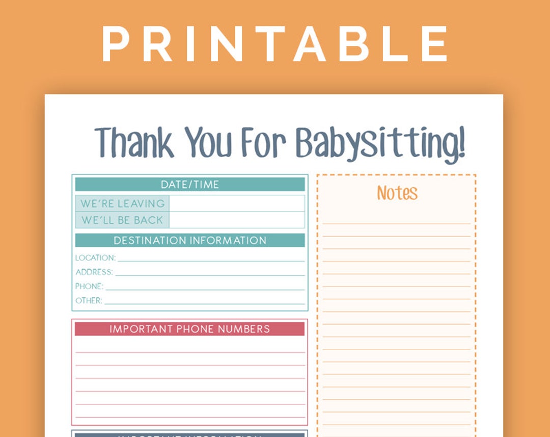 Babysitting Instructions - Printable PDF - Etsy
