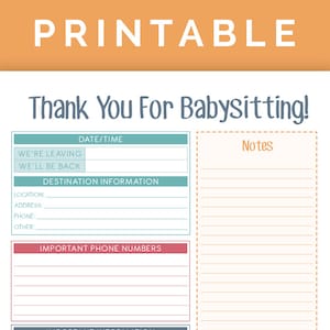 Babysitting Instructions - Printable PDF - Etsy