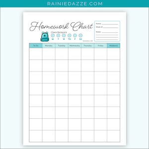 Homework Chart Printable PDF Portrait, Letter Size - Etsy