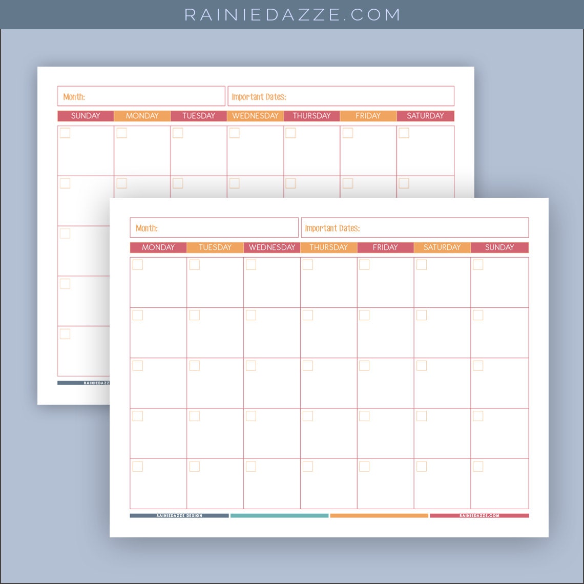 Monthly and Weekly Calendar Set - Etsy