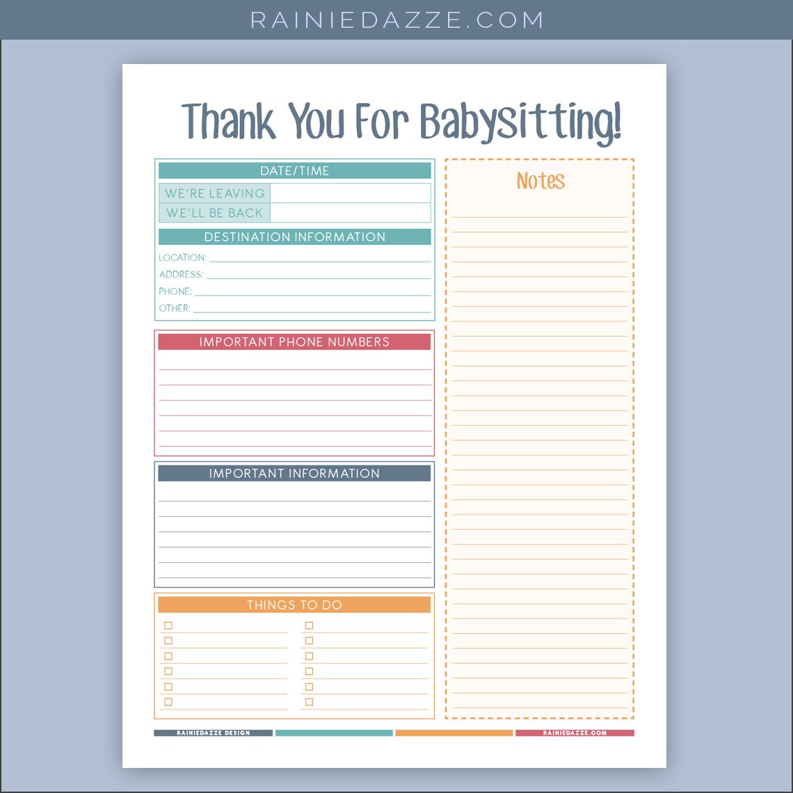 Babysitting Instructions - Printable PDF - Etsy
