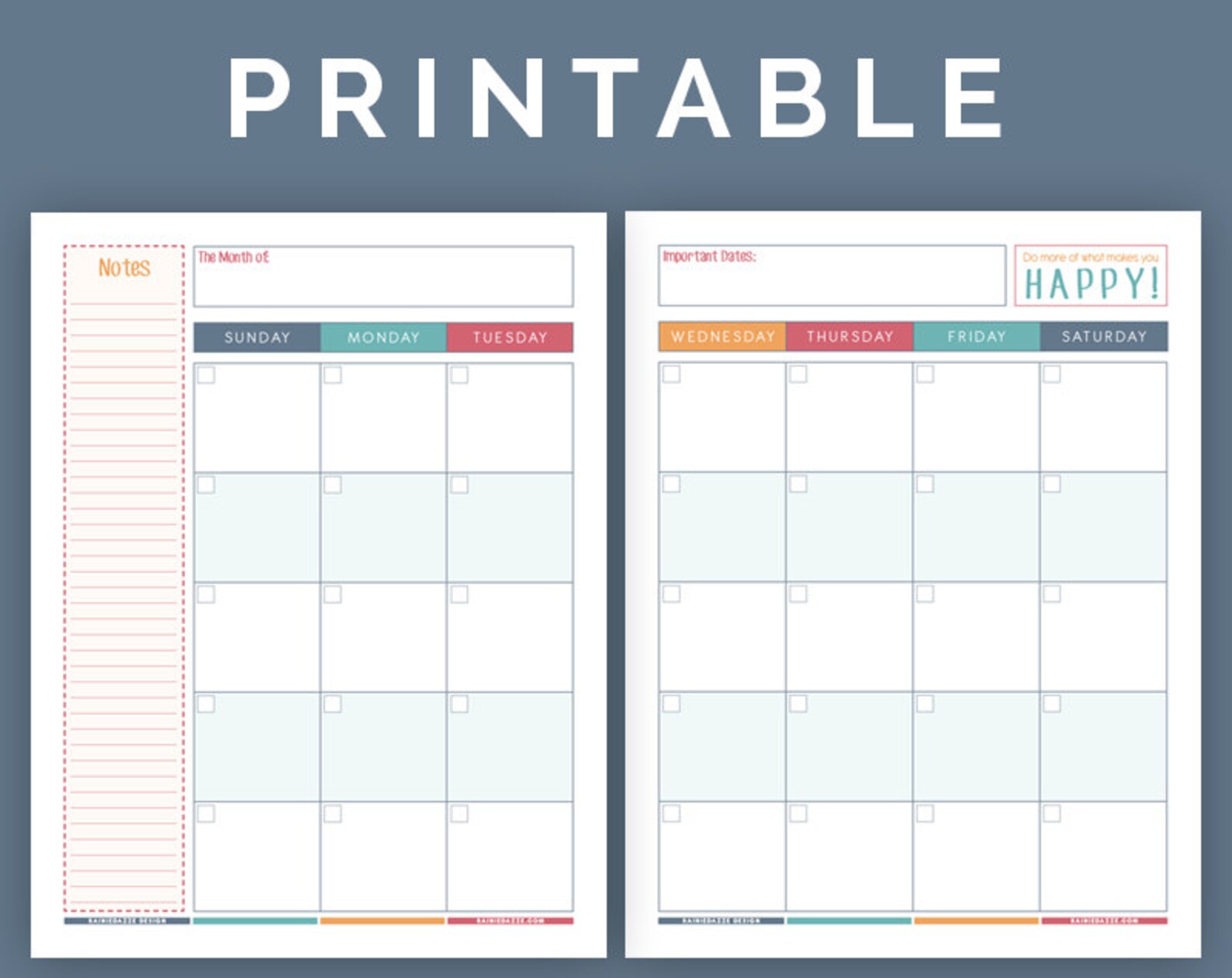 Monthly Planner Spread, Designer Printable Undated - Etsy