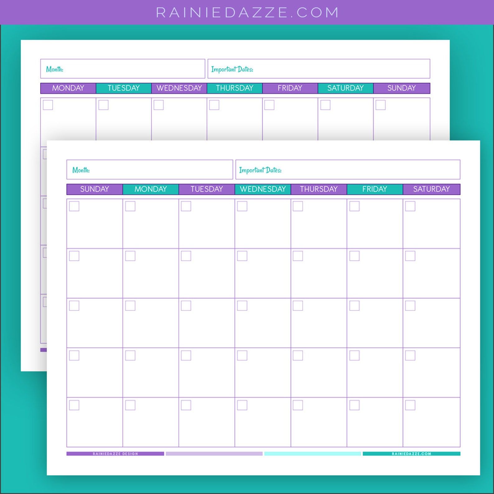Monthly and Weekly Calendar Set - Etsy