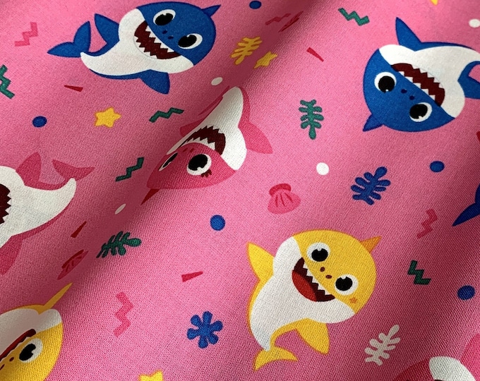 Baby Shark 100% Cotton Fabric, Pinkfong Shark Family Party, Novelty ...