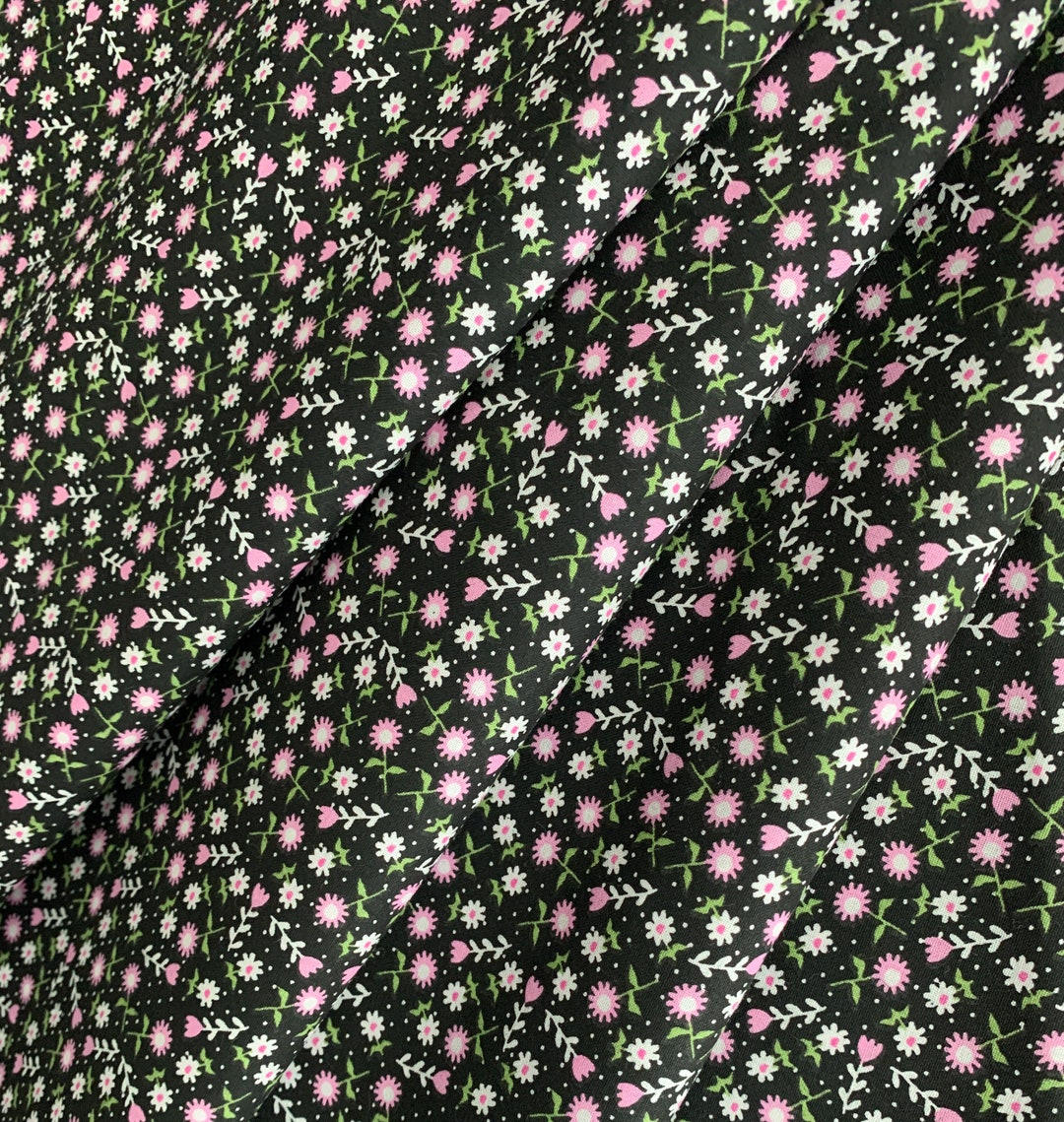 Black Ditsy Floral, 100% Soft Lightweight Cotton Fabric, Apparel ...
