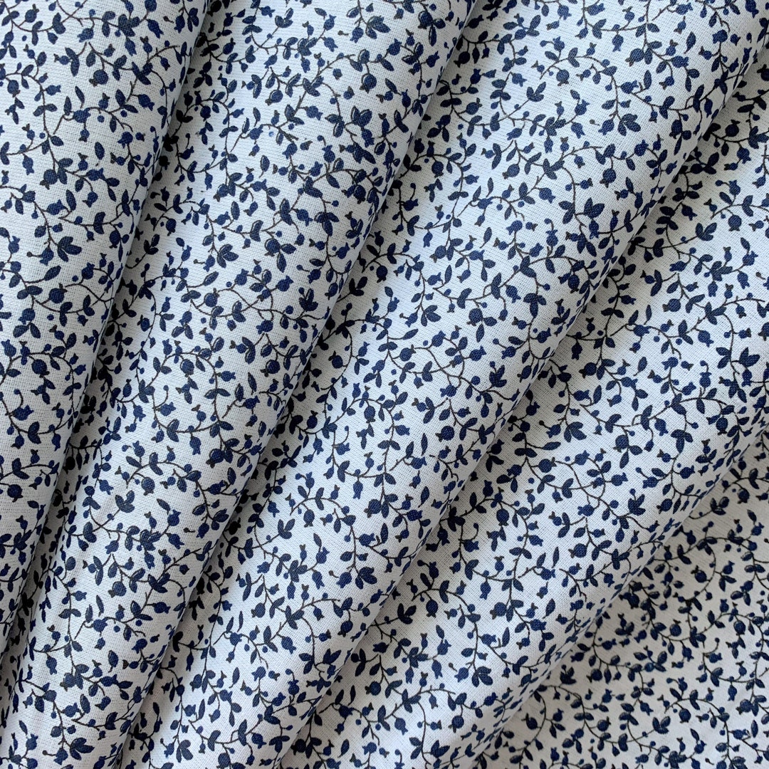 100% Cotton Fabric in Navy Blue & Black Calico Floral, Quilting Weight ...