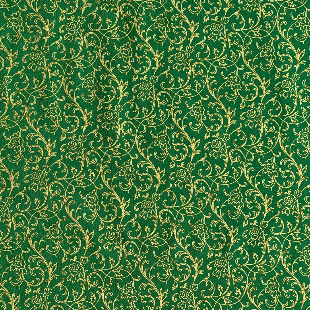 Green & Gold Christmas Fabric by the Yard and Half, Green With Gold ...