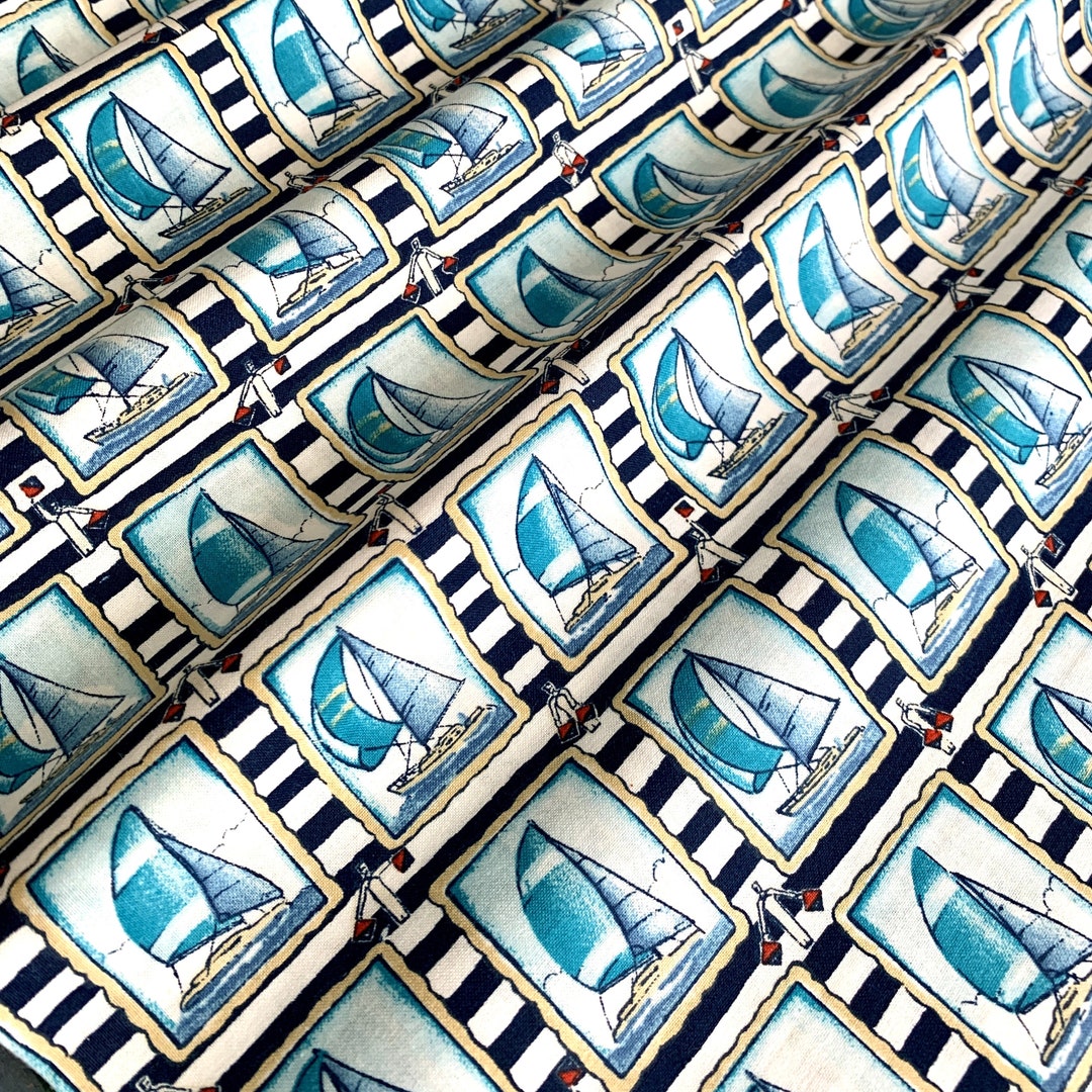 BTY Sailboats in Aqua 100% Cotton Fabric, Nautical Theme, Quilting ...