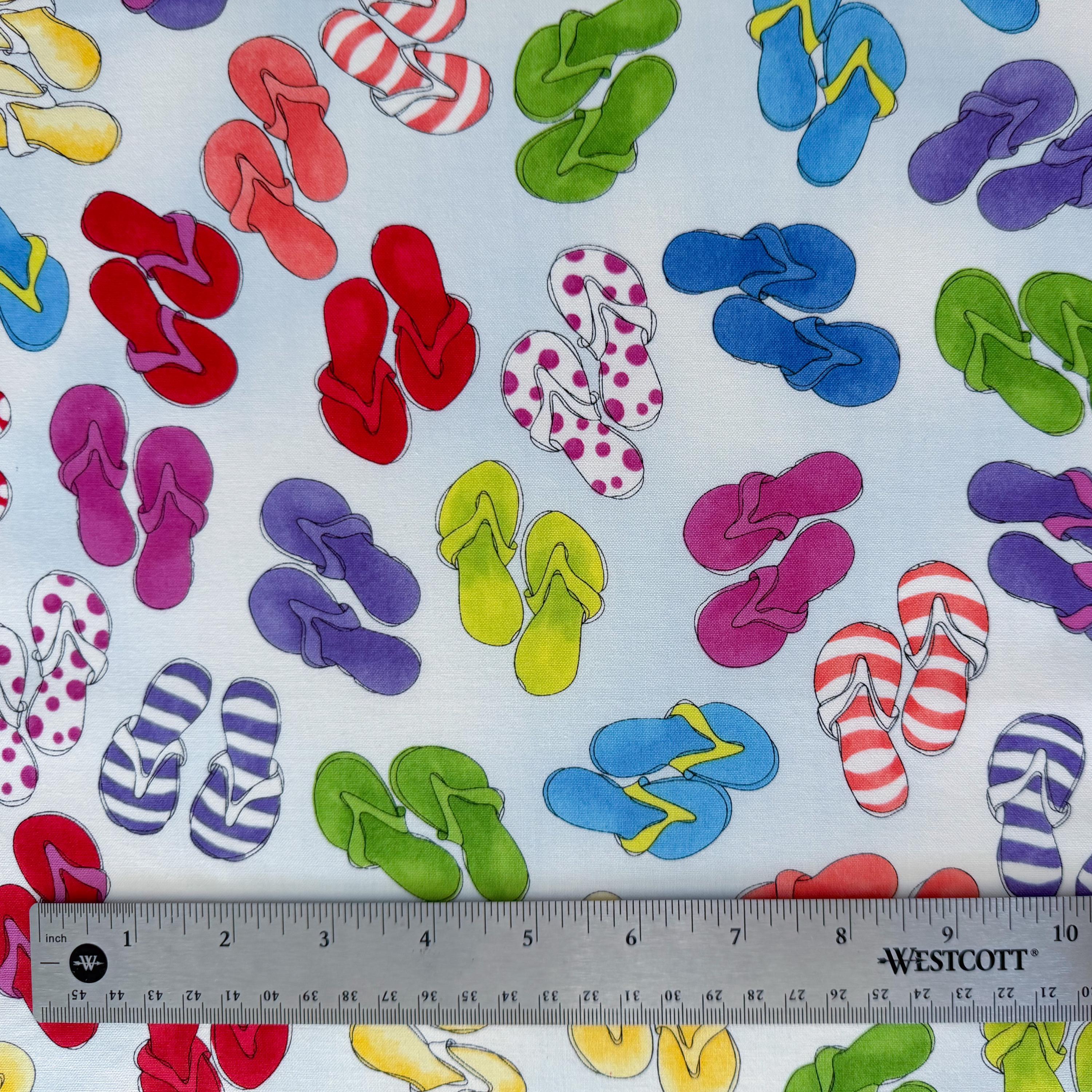 Flip Flops Cotton Fabric, Loralie Fabrics, Summer Sandals, Light Blue ...